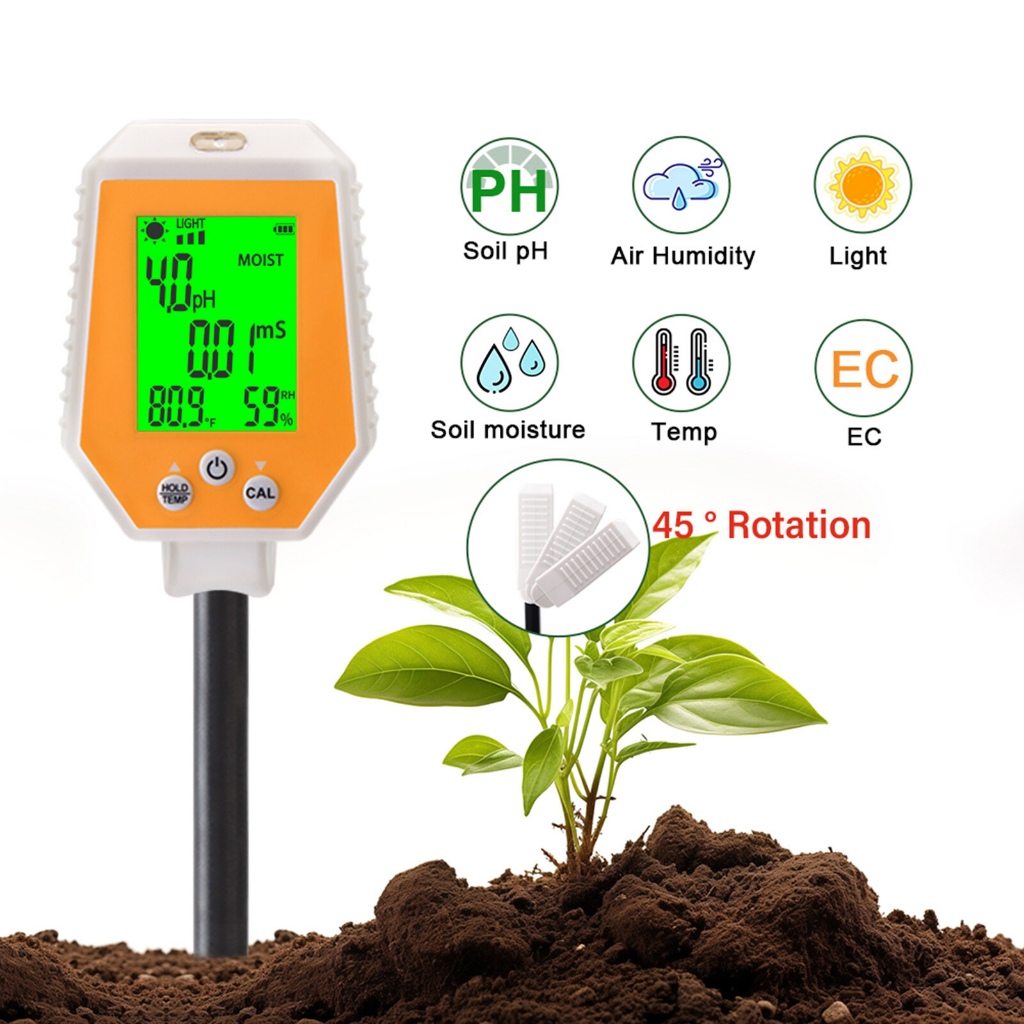 Soil Moisture Meter, Hygrometer 6 in 1 Soil pH Tester/Temp/Sunlight/Air ...