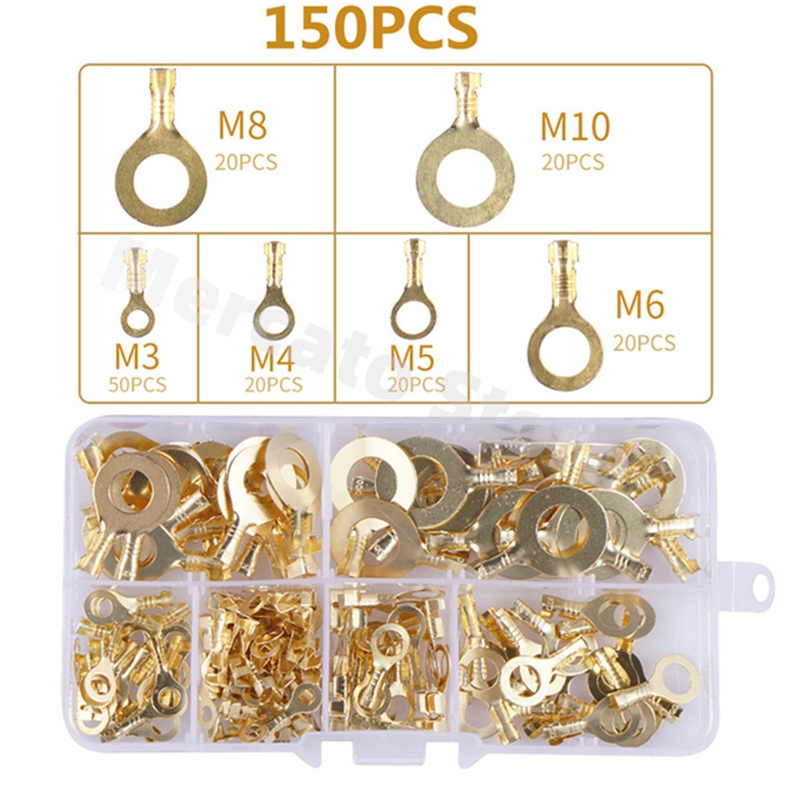 150/300/450PCS M3/M4/M5/M6/M8/M10 Ring Lugs Eyes Copper Crimp Terminals ...