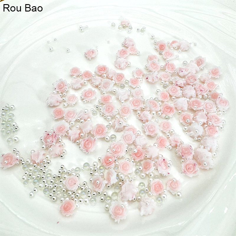 Rou Bao 5g/pack Nail Chinese Rose Flower With Pearl Metal Beads Bubble ...