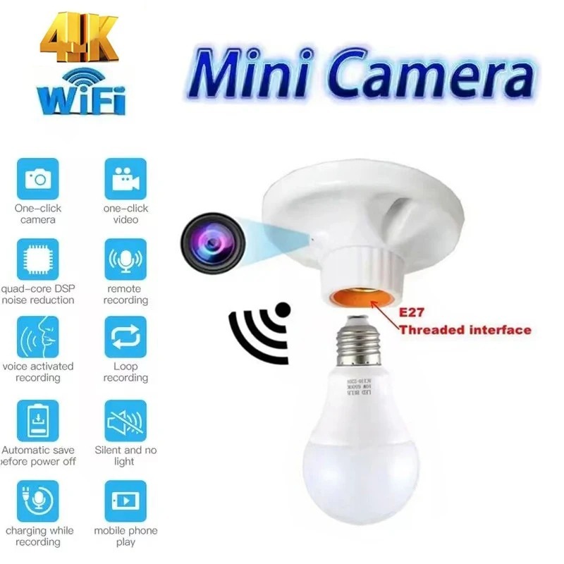 Wifi Mini Camera Lamp Holder HD 1080P Home Hotel Security Ceiling ...