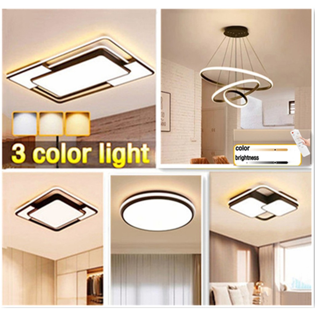 Ready Stock Modern LED Ceiling Light Dimmable With Remote Black Square ...
