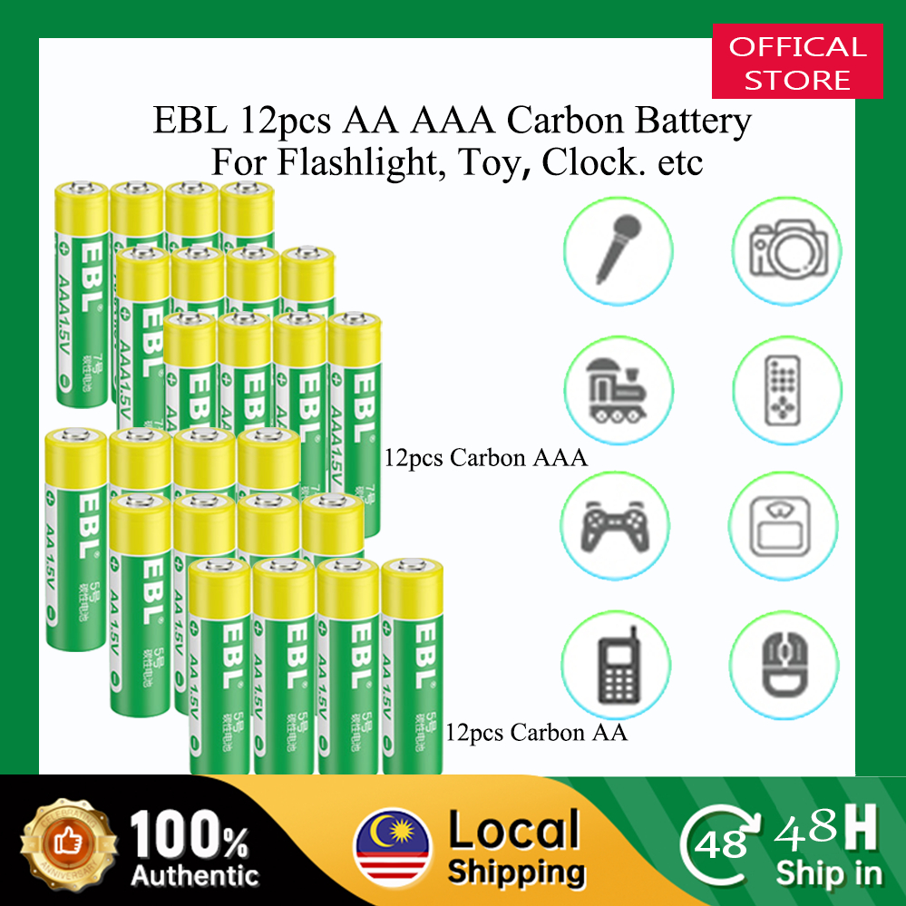 EBL 12Pcs 1.5V AA AAA Carbon Zinc Battery 20pcs Carbon Batteries for ...