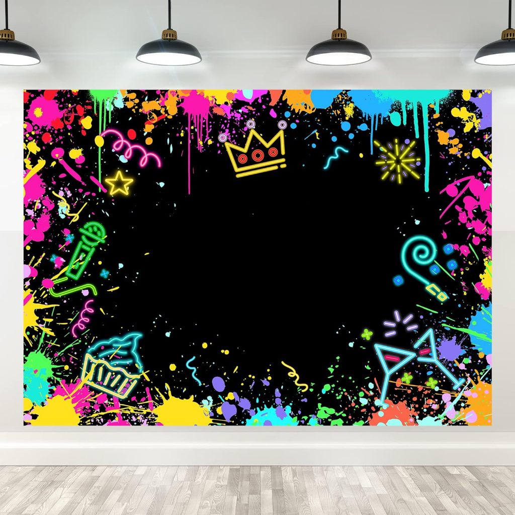 Neon Glow in The Dark Photography Backdrop 7Wx5H Feet Splatter Graffiti ...