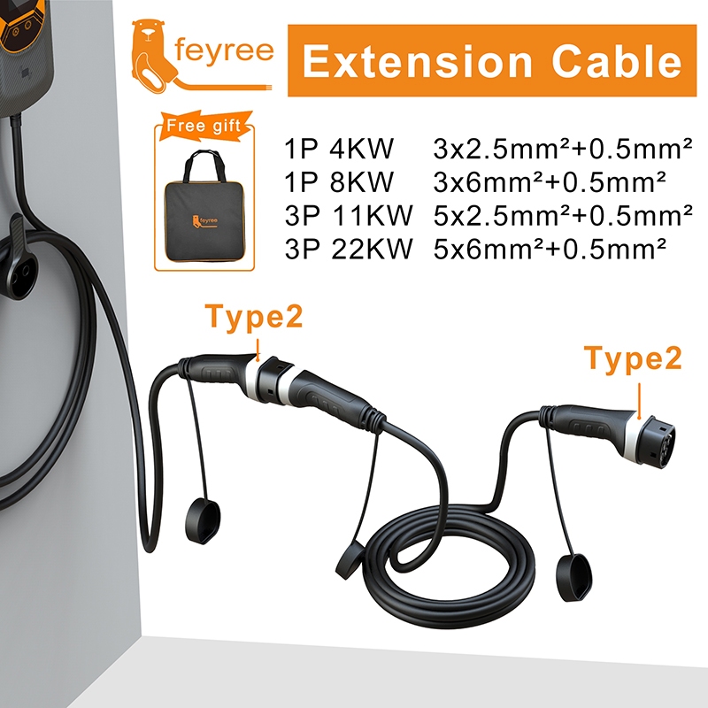 feyree EV Charging Cable 16A/32A 4kW/8kW/11kW/22kW Electric Vehicle ...