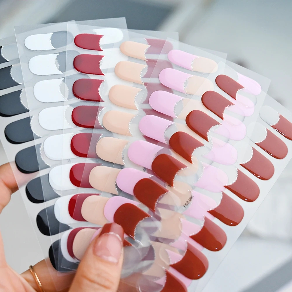 16Strips French UV Semi-Cured Gel Nail Wraps Sticker Full Cover Long ...