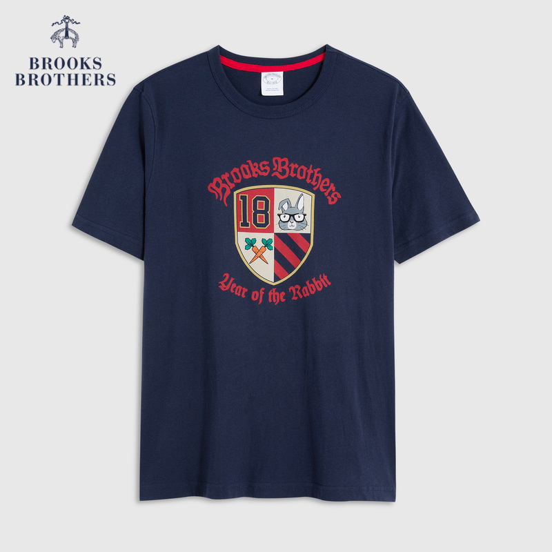 Brooks Brothers Men's New Pure Cotton Round Neck Funny Printed Short ...