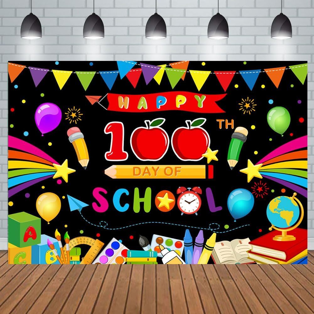 Happy 100th Day of School Party Backdrop 100 Days of School Decoration ...