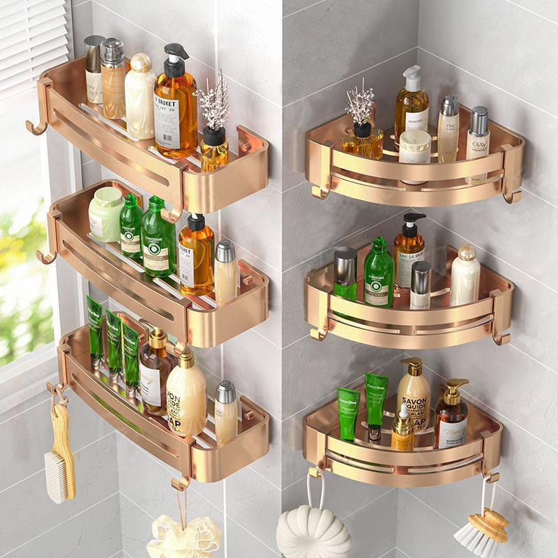 Gold Toilet Accessories Bathroom Shower Rack Triangle Basket Toilet ...
