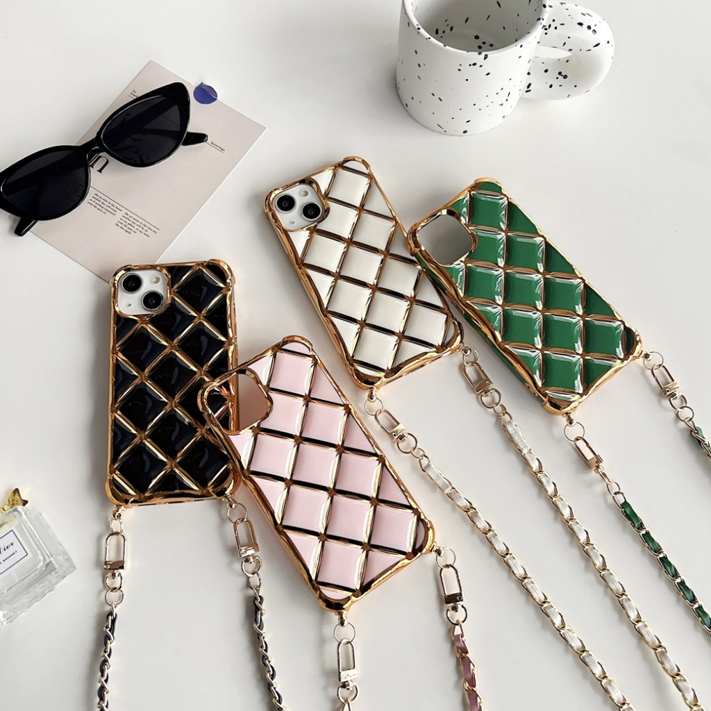 Diamond square block electroplated chain with small fragrance cases ...
