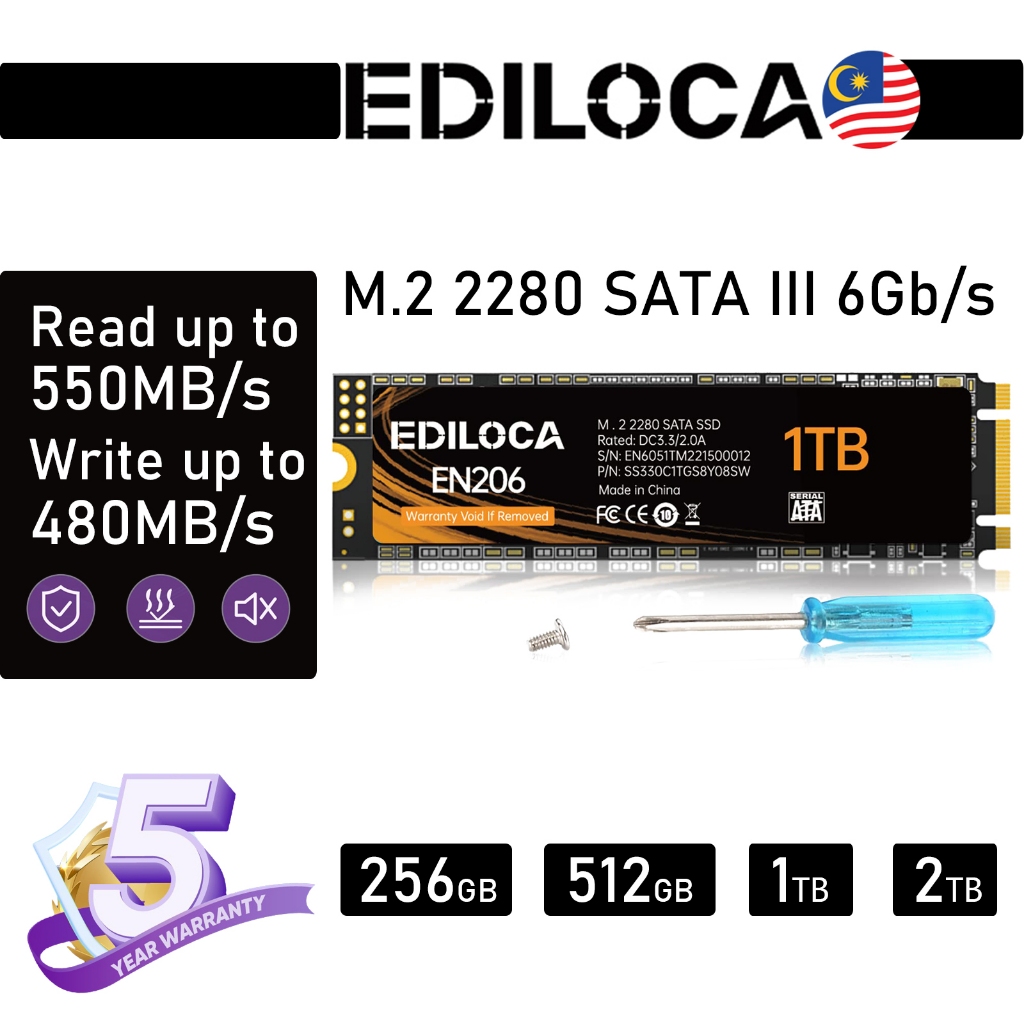 EDILOCA EN206 M.2 2280 SSD SATA III 6Gb/s 3D NAND TLC Read/Write Speed up to 550/480 MB/s（128GB ...