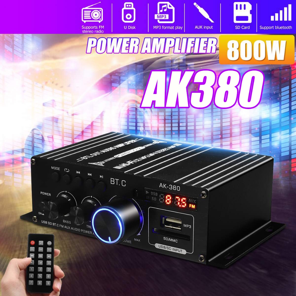 AK380 800W Home Power Amplifiers 2 Channel Bluetooth 5.0 Surround Sound ...
