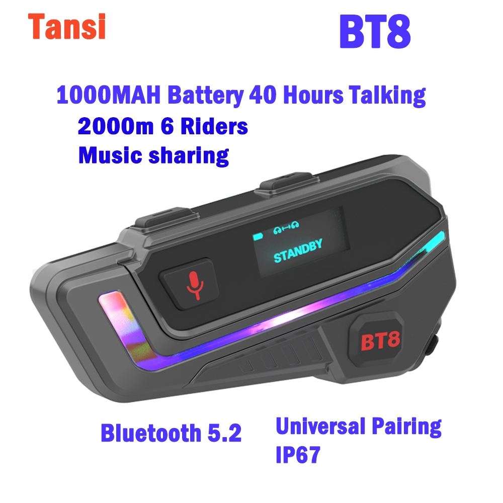 2024 Tansi BT8 Motorcycle Helmet Bluetooth Intercom Headset 2KM 6 Riders BT 5.2 Music Sharing ...