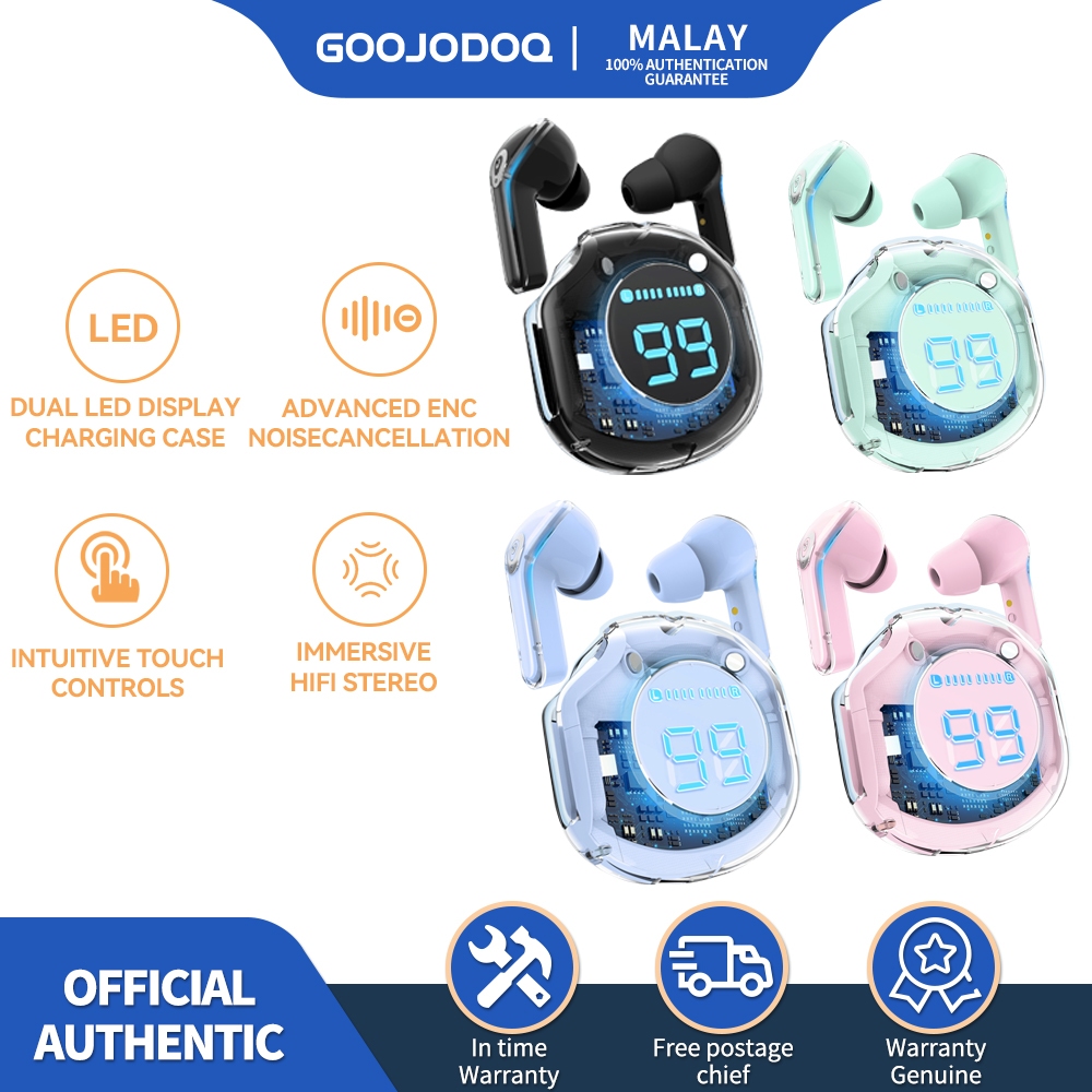 GOOJODOQ Paparan Digital Lutsinar Fon Telinga Wayarles Bluetooth Dengan ...