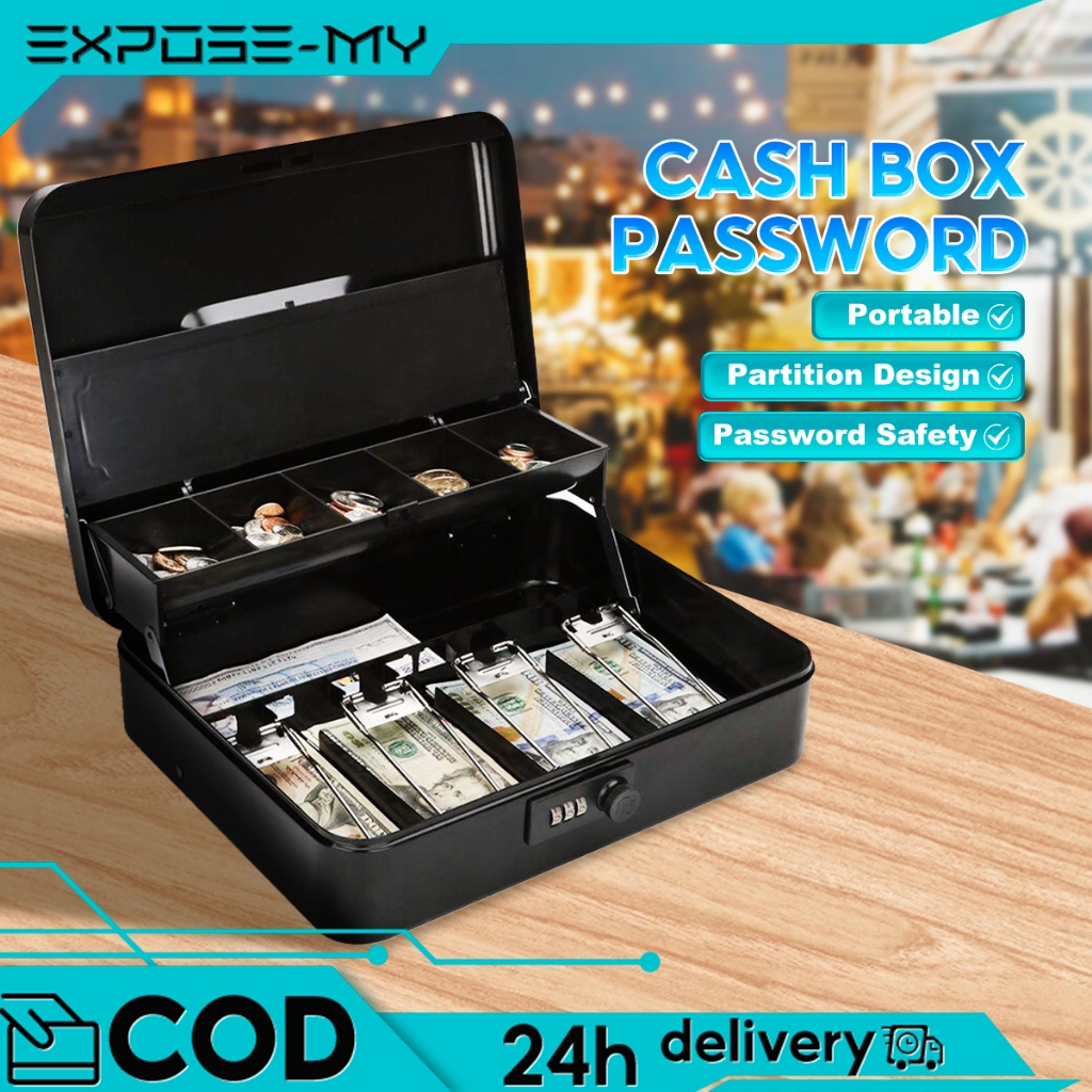 EXPOSE Compartment Lockable Portable Cash Box (30cm x 24cm x 9cm/200mm ...