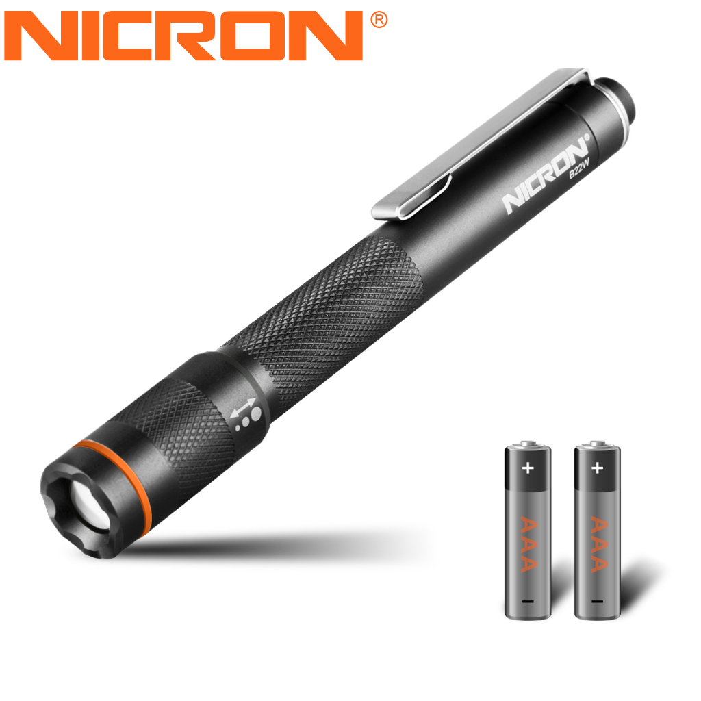 NICRON 2xAAA Color Match Pen Flashlight 120LM Beam Distance Waterproof ...