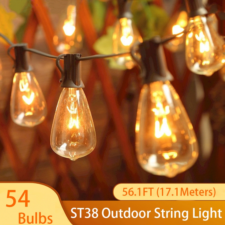 56.1FT/17.1M Outdoor Lights Waterproof 54 Bulb Garden String Light ...
