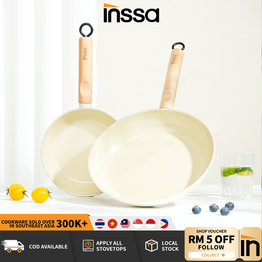 INSSA 18/24cm Fry Pan Cookware Ceramic Non Stick Coating (PFOA PFTE ...