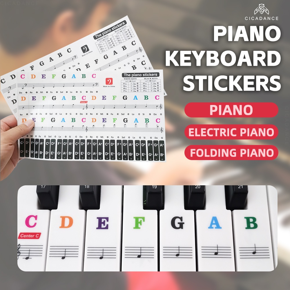 Piano Keyboard Stickers 61/54/49/34 Key Colorful/Black Letters/Numbers ...