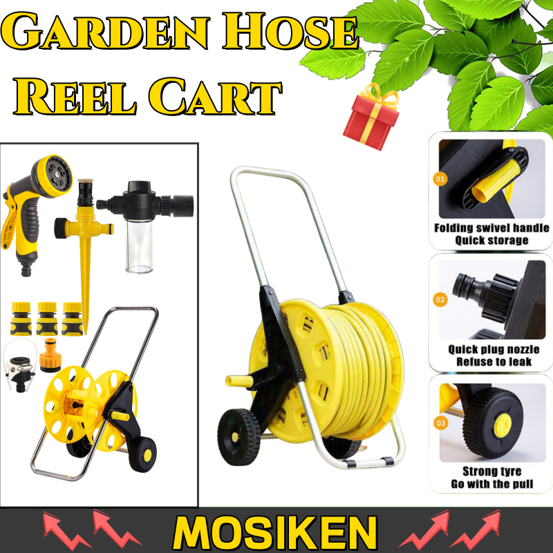 10-50M Heavy Duty Hose Reel Set Trolley type Water Pipe Holder ...