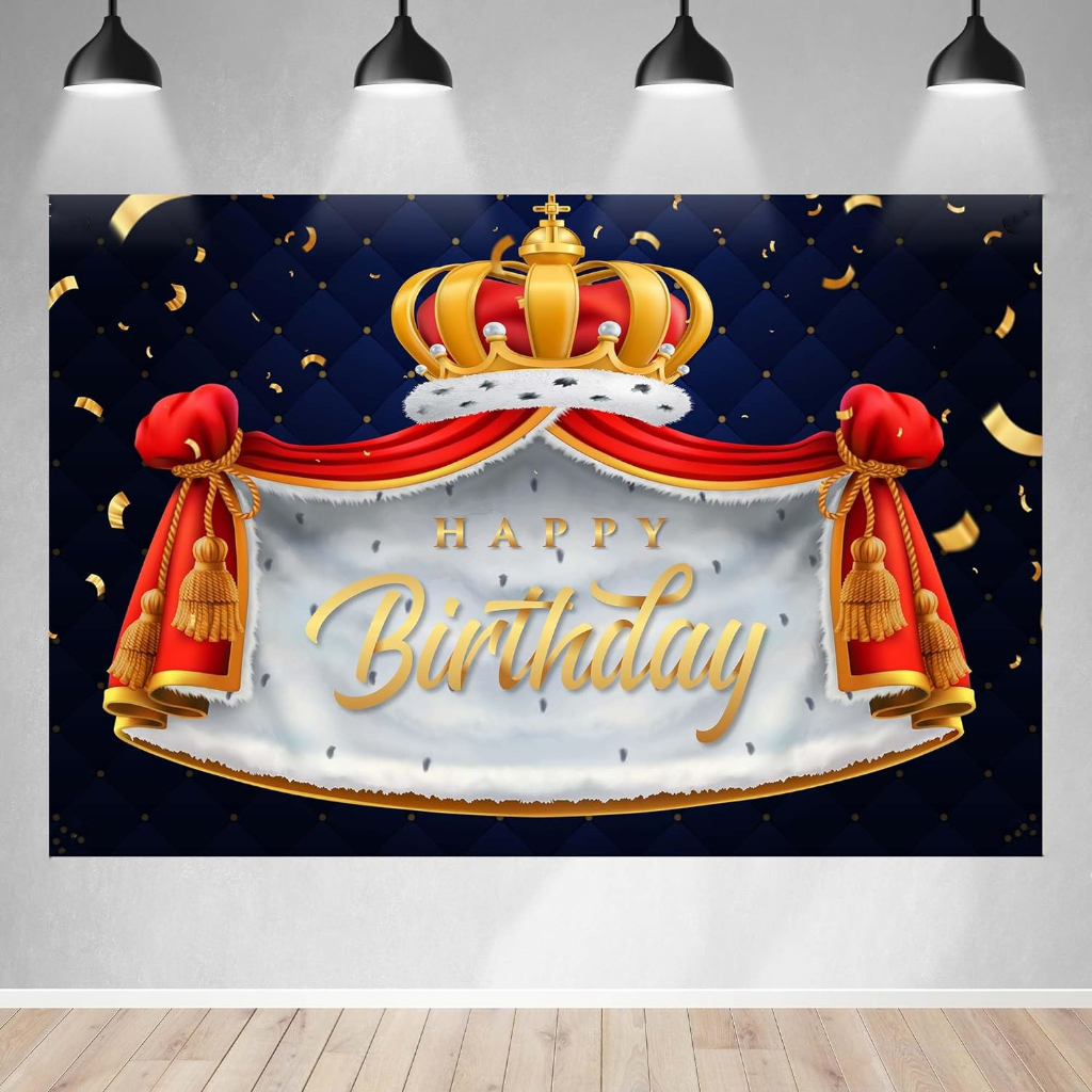 Royal Prince Happy Birthday Photography Backdrop Golden Crown Cloak ...