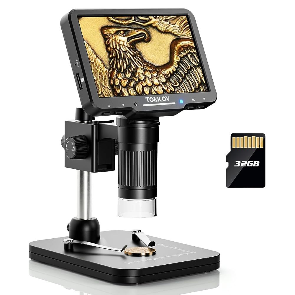 TOMLOV DM5 Coin Microscope 1000X, 5’’ LCD Digital Microscope with LED ...