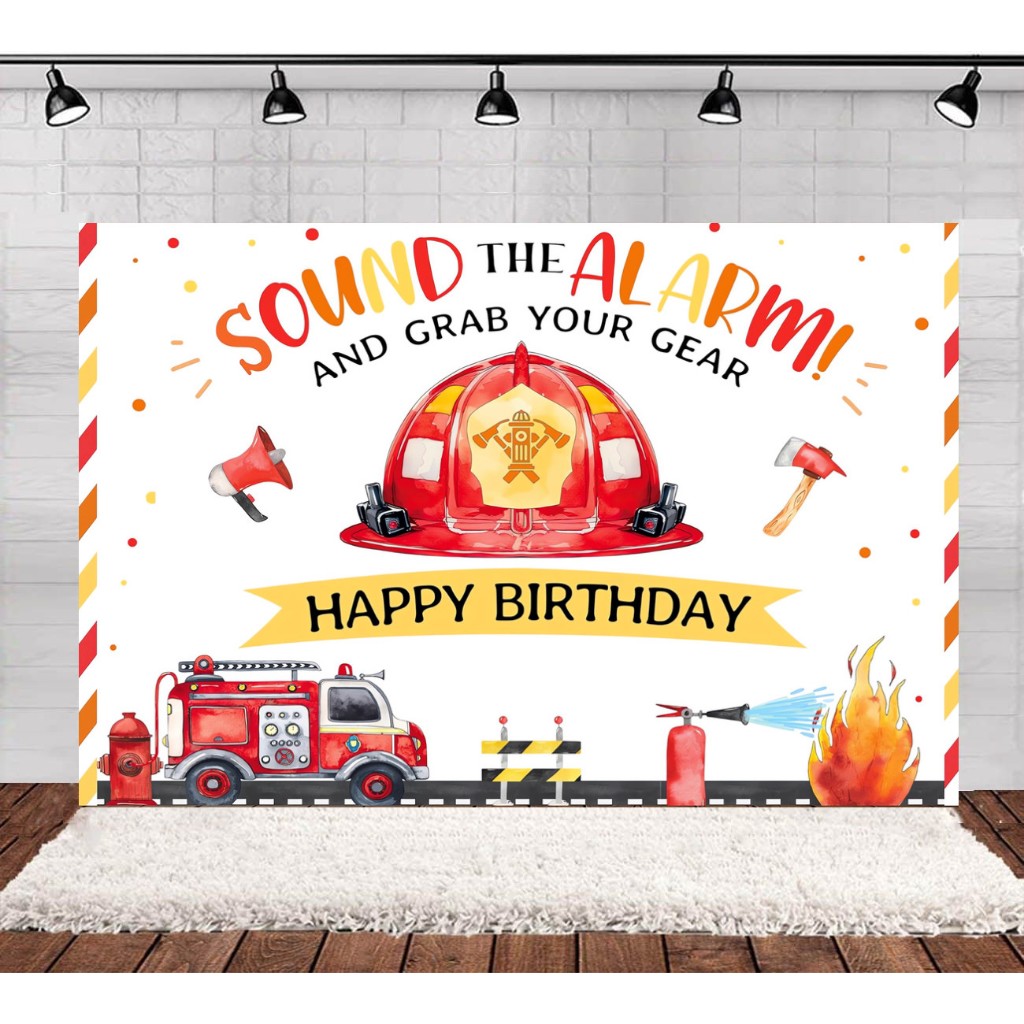 120*80cm Firetruck Backdrop Happy Birthday Party Decoration Supplies ...