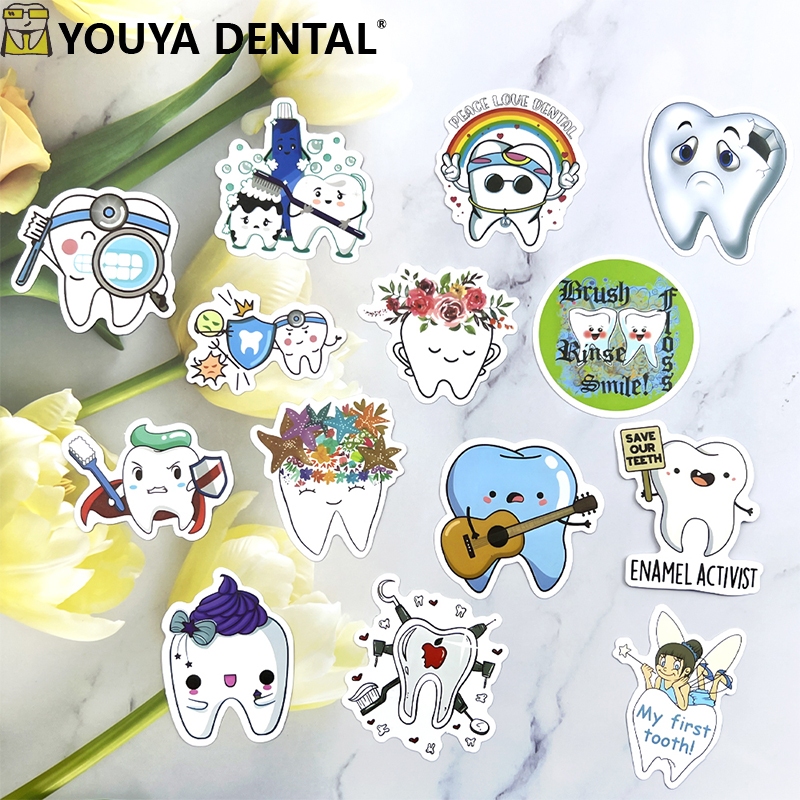 50pcs Cute Tooth Shaped Stickers Toothbrush Cartoon Sticker Luggage ...