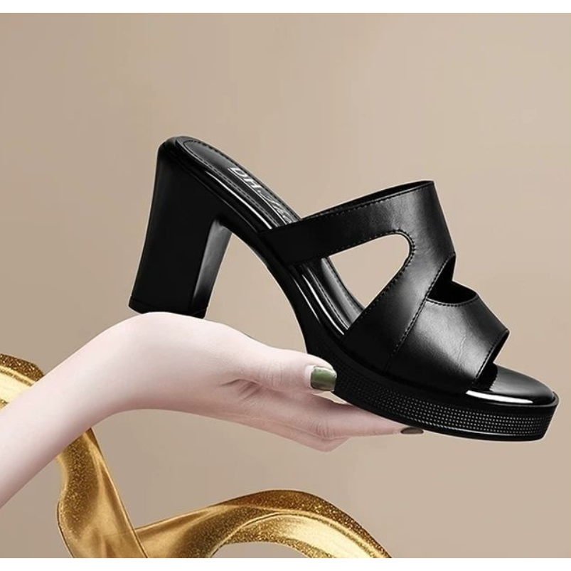 New Summer All-match Fish Mouth Thick Heel Half Slippers Waterproof ...