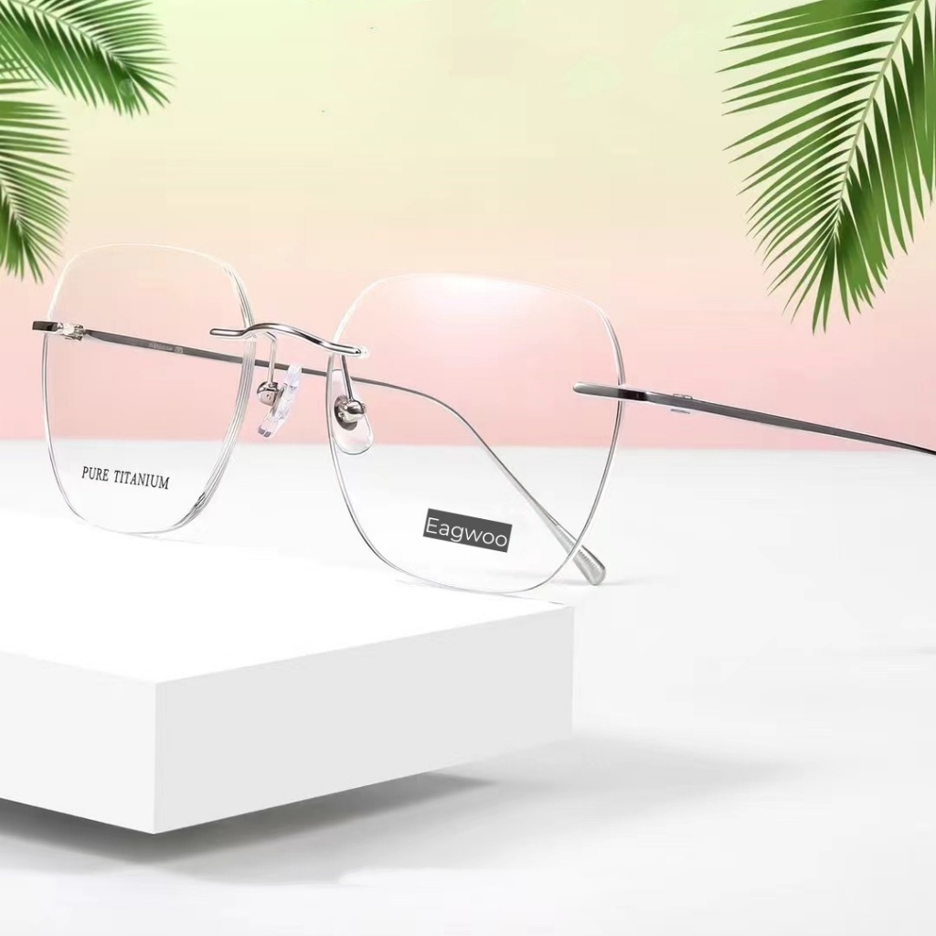 Pure Titanium Eyeglasses Rimless Optical Frame Prescription Spectacle ...