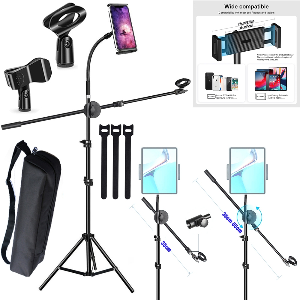 Tripod Microphone Stand Mobile Phone Tablet Stand Boom Arm Floor Mic ...