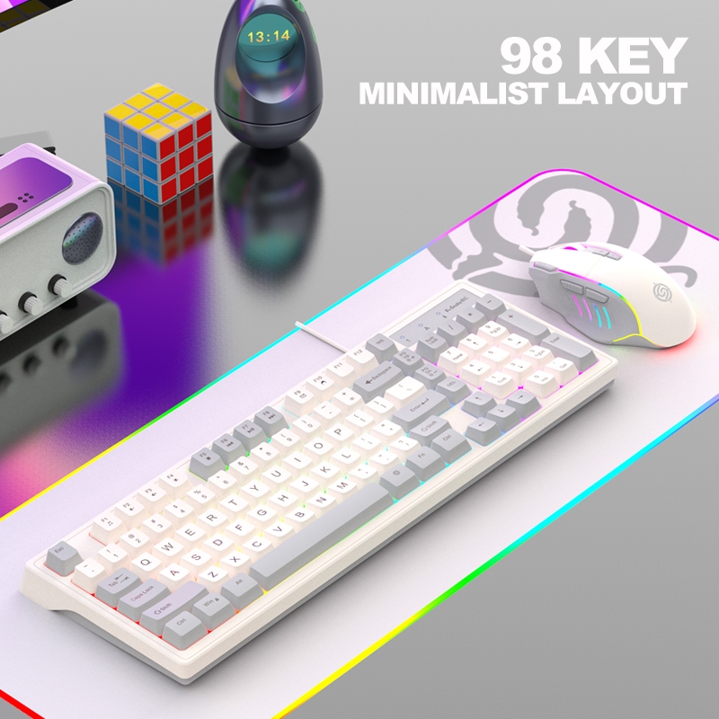 98 Key Mechanical Gaming Keyboard,Wired Gaming Keyboard Mouse Set, RGB Backlight Mechanical ...