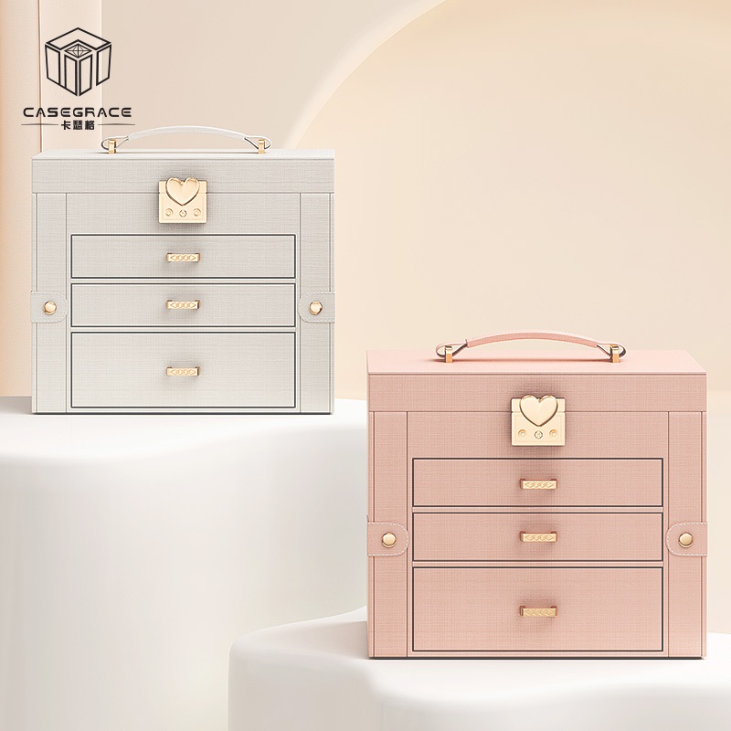CASEGRACE PU Leather Huge Jewellery Box Mirrored Watch Organizer ...