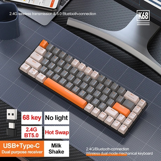 ZIYOULANG K68 2.4G/BT5.0 Wireless Gaming Mechanical Keyboard 68 Keys ...