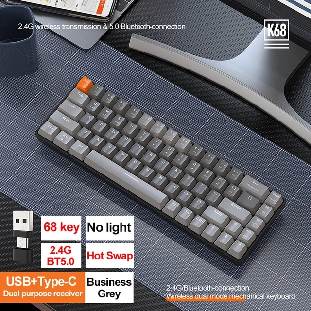 ZIYOULANG K68 2.4G/BT5.0 Wireless Gaming Mechanical Keyboard 68 Keys ...