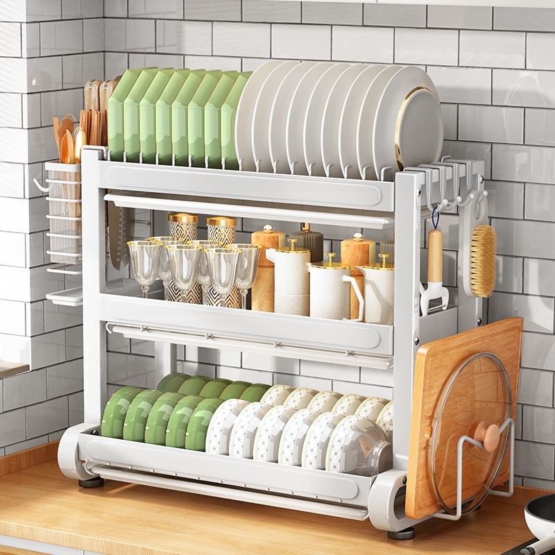 Rak Pinggan Mangkuk 3 layer White Dish Drainer Rack Drying Plate Rack ...