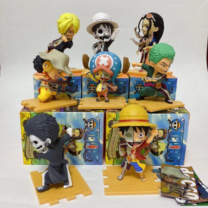 8Pcs/Set Anime One Piece Figure Black White Skeleton Luffy Zoro Chopper ...