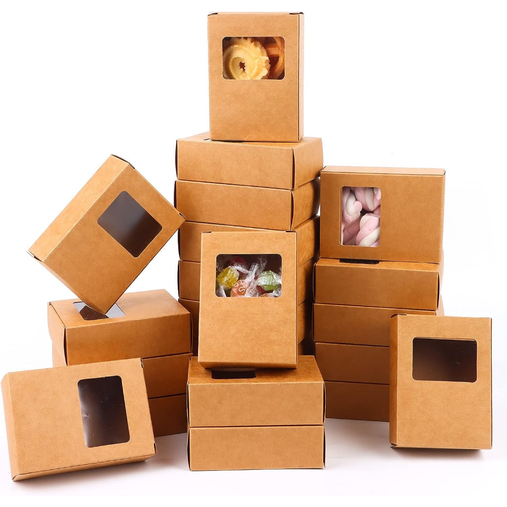 30pcs Kraft Paper Boxes with Window, 3.5x 2.6x 1.2 Inch Bakery Box ...