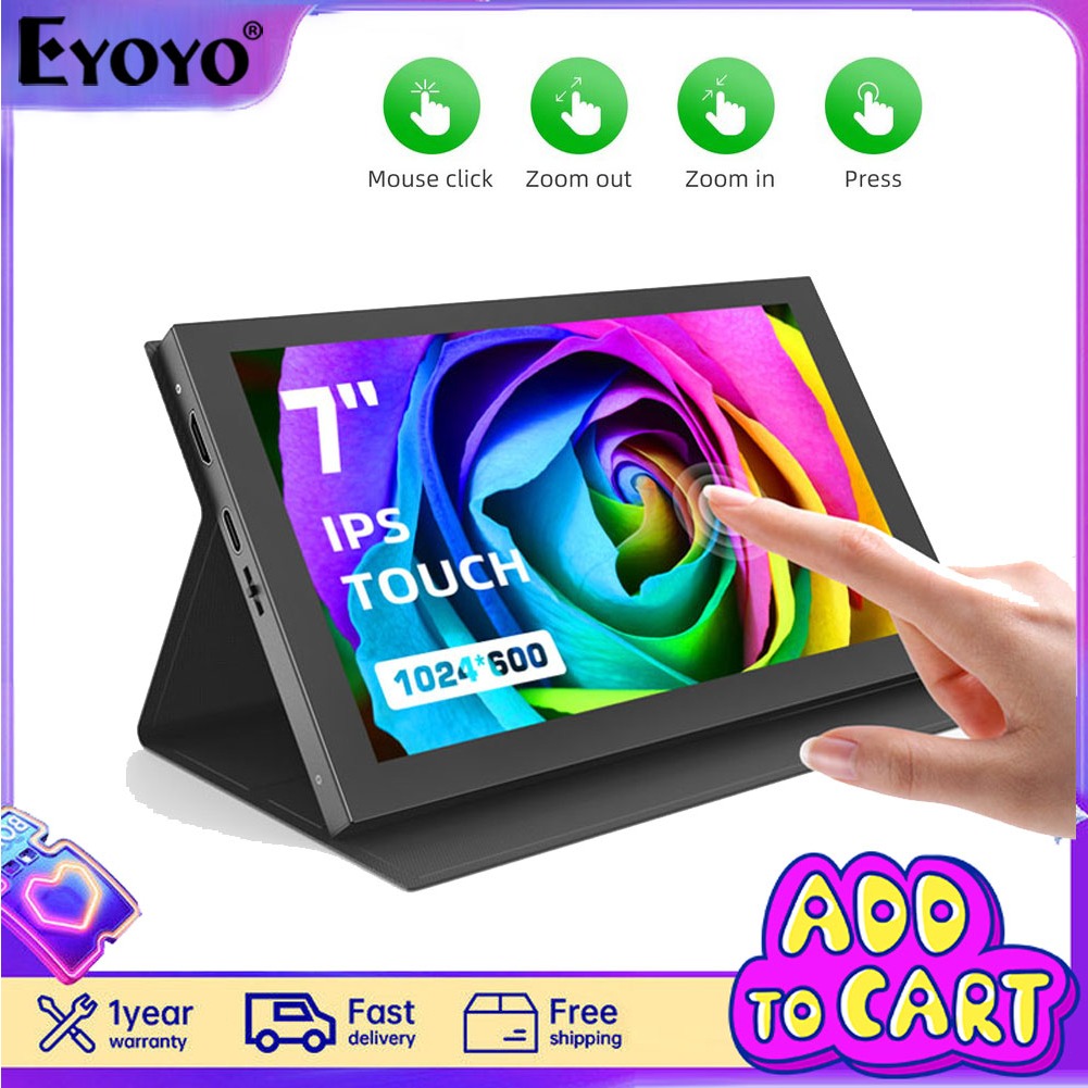 APROTII 7 inch 1024x600 IPS Portable Monitor, 5-Points Capacitive ...