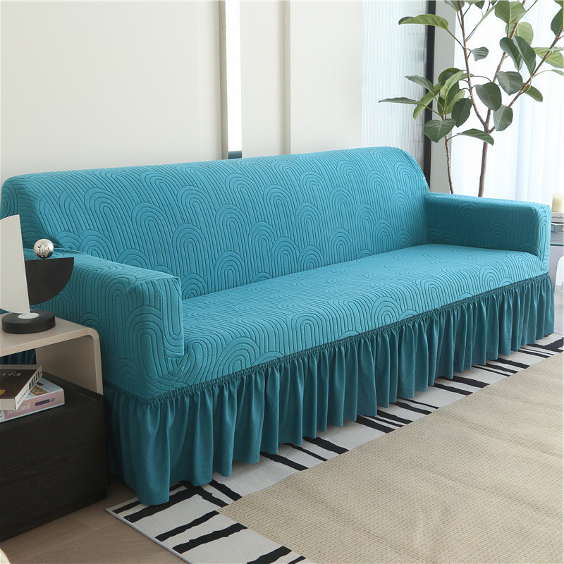 Solid Color Jacquard Sofa Cover with Skirt Green Thicken Sofa Seater ...