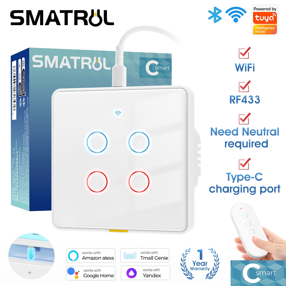 SMATRUL Tuya Smart Switch 2 Way WIFI Switch Control On Off Light Switch ...