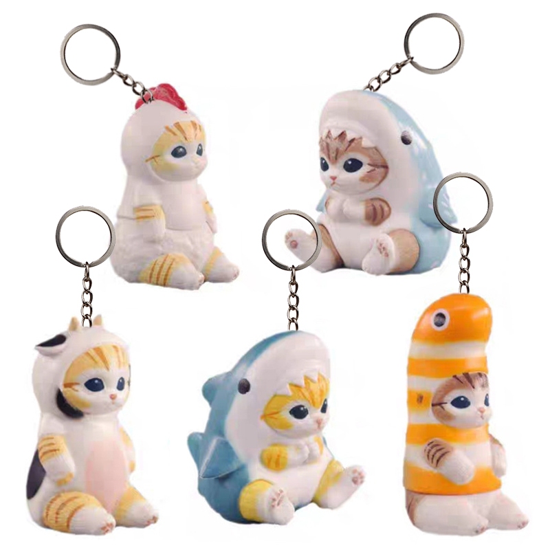 5Pcs/Set Mofusand Shark Cat Animal Chicken Sheep Keyring Car Trinket Couple Key Chains Kids Toy ...