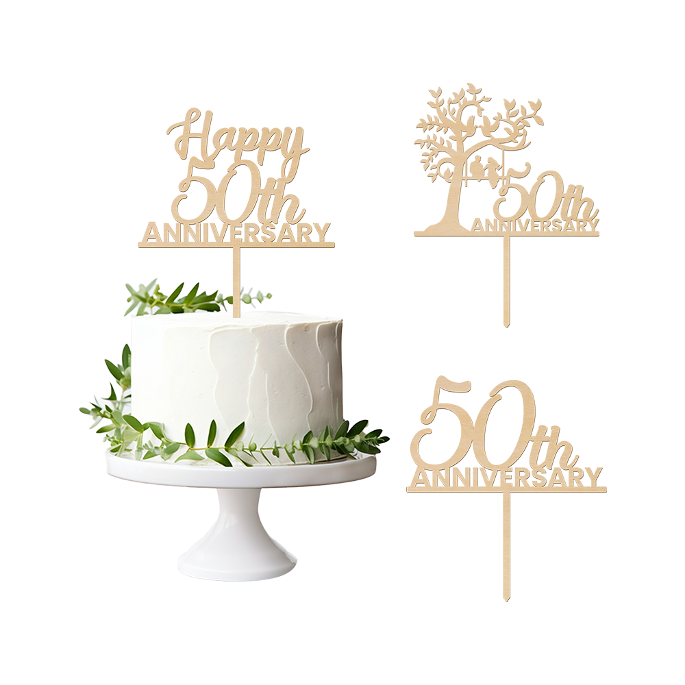 Happy 50th Anniversary Cake Topper in Wood 50 Wedding Anniversary Cake ...