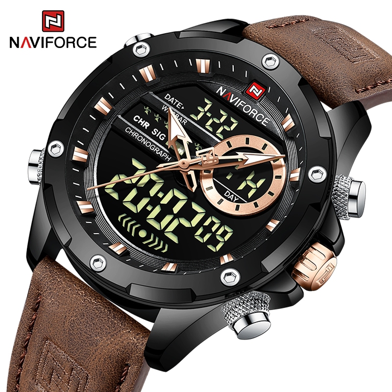 NAVIFORCE 9208 Fashion Business Dual Display Men Watches Genuine ...