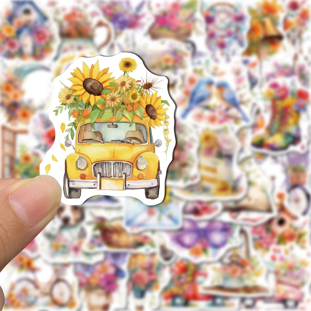 50pcs Cute Ins Cartoon Stickers in Flower World Exquisite DIY Self ...