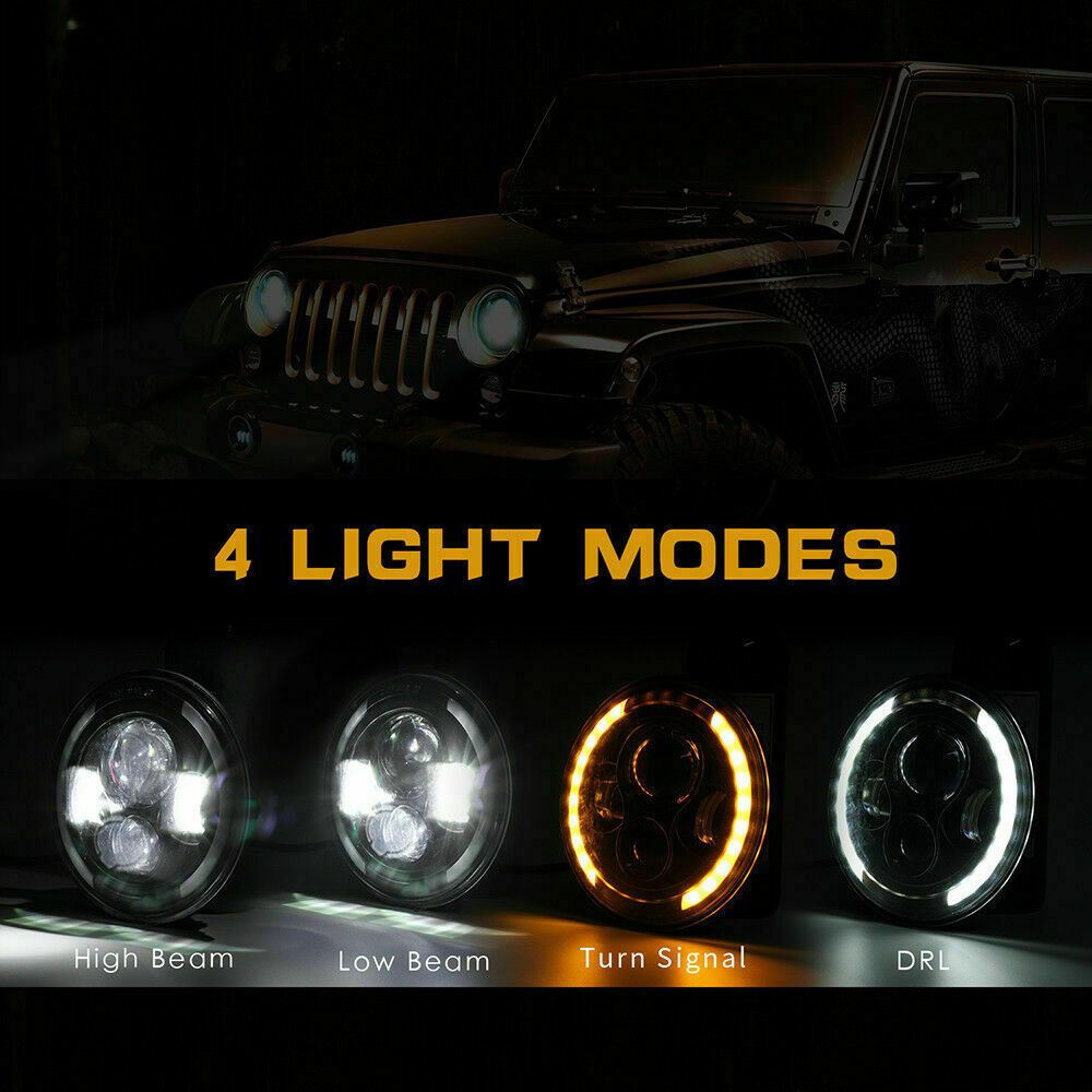 2x7" Inch Round LED Headlights Halo Angle Eyes For Jeep Land Rover ...