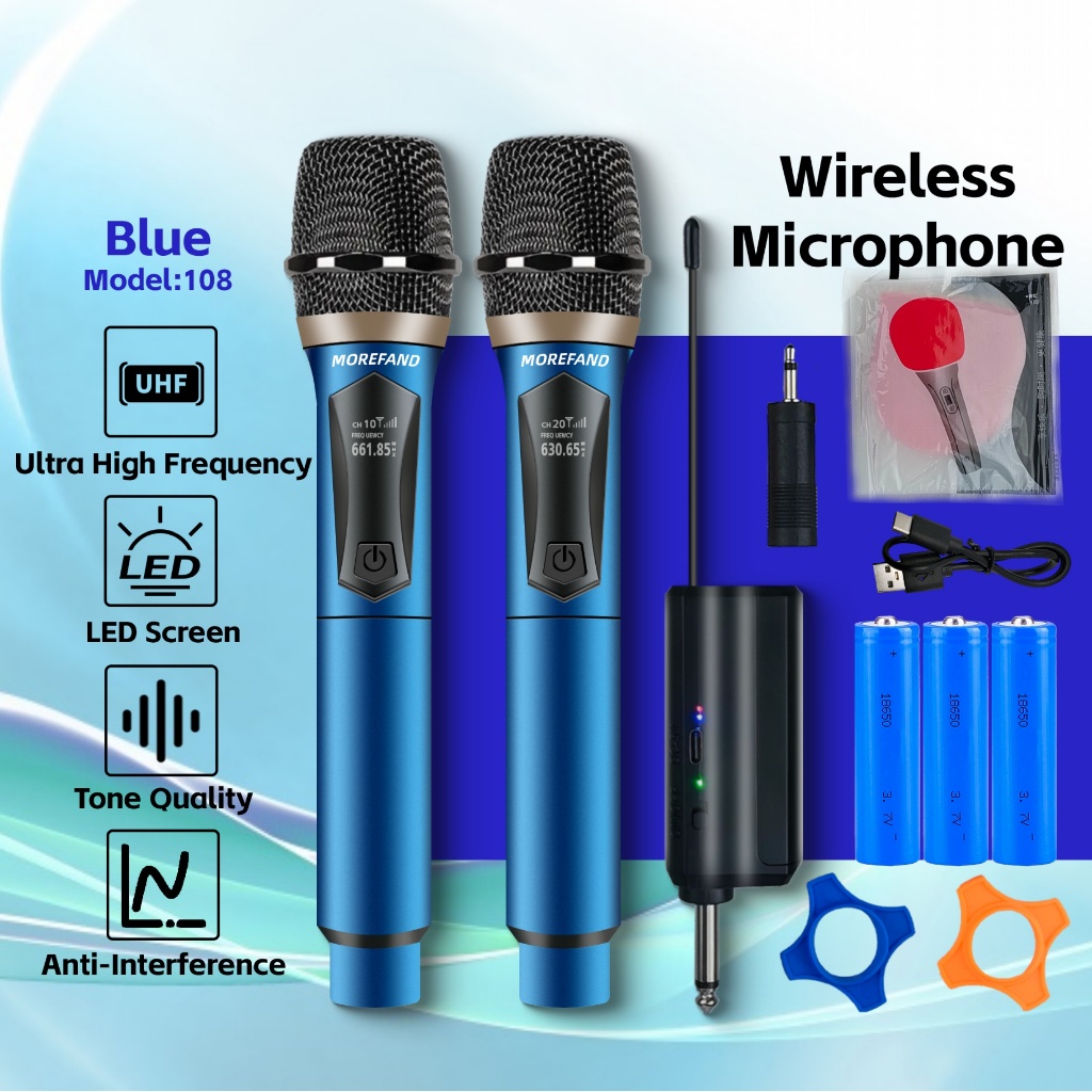 108V1-S blue Uhf Wireless Microphone Dual Microphone Microphone ...