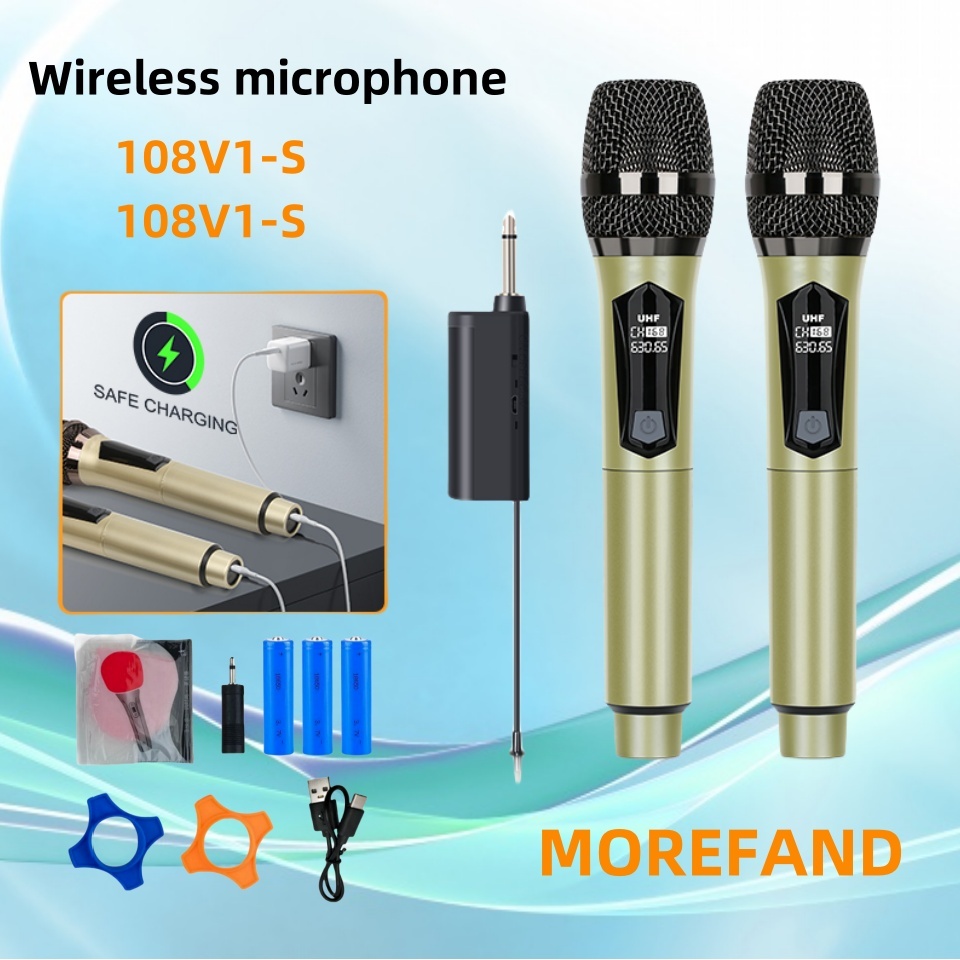 MOREFAND Uhf Wireless Microphone Dual Microphone Microphone Receiver ...