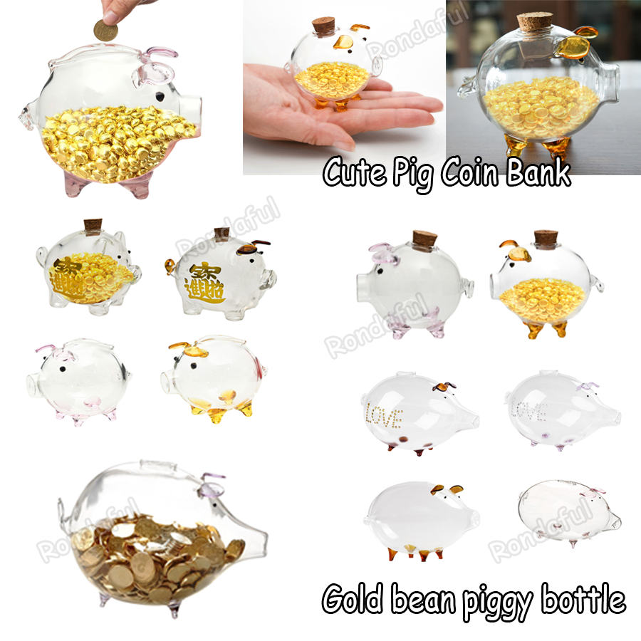 Cute Pig Gold Beans Money Box Mini Clear Glass Pig Shape gold bean ...