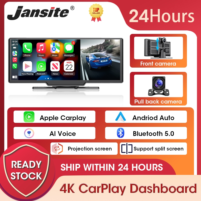 Jansite Dash Cam 4K 1080P Car DVR Mirror Player Wireless Android Auto ...