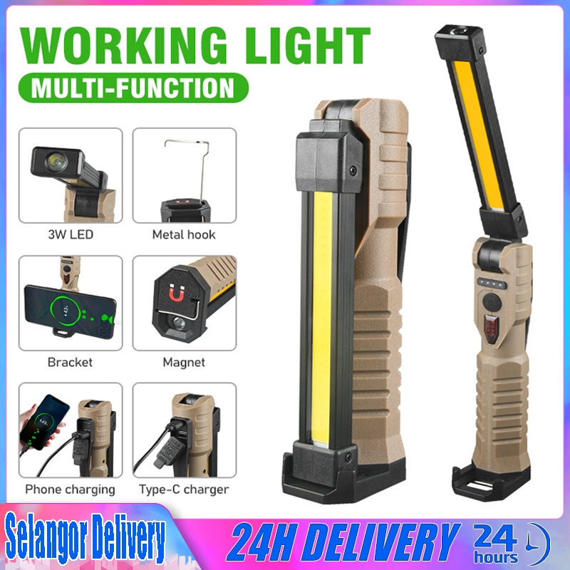 LED Portable Work Lamp Flashlight USB Rechargeable 7 Modes Working ...